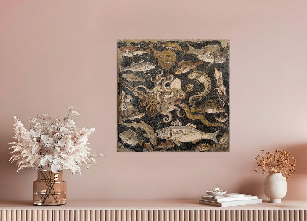 Pompeii Maritime Mosaic Print | Classic Roman Sea Creatures Wall Art ...