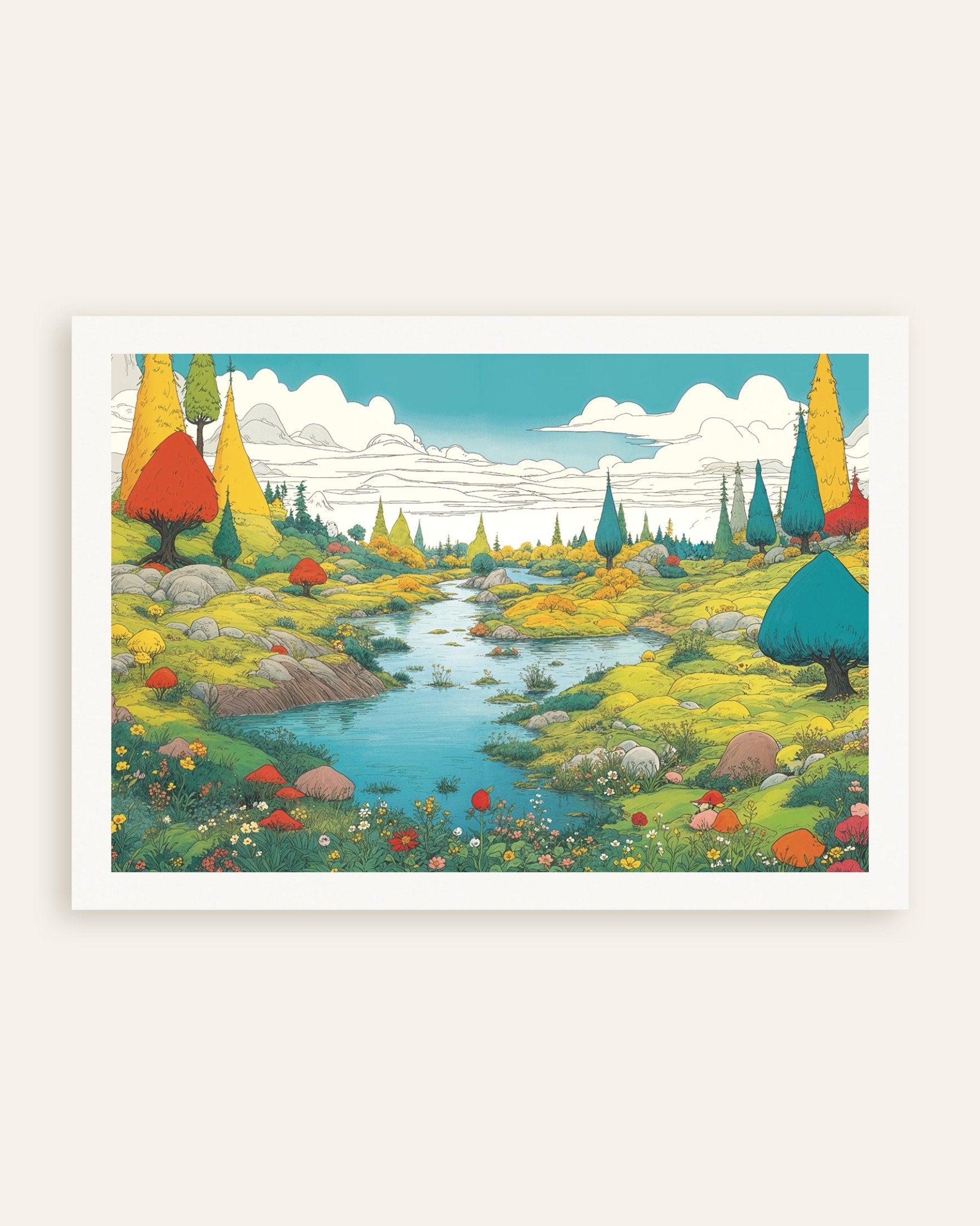 Sunlit Moomin-themed landscape art print | Posterscape.co.uk